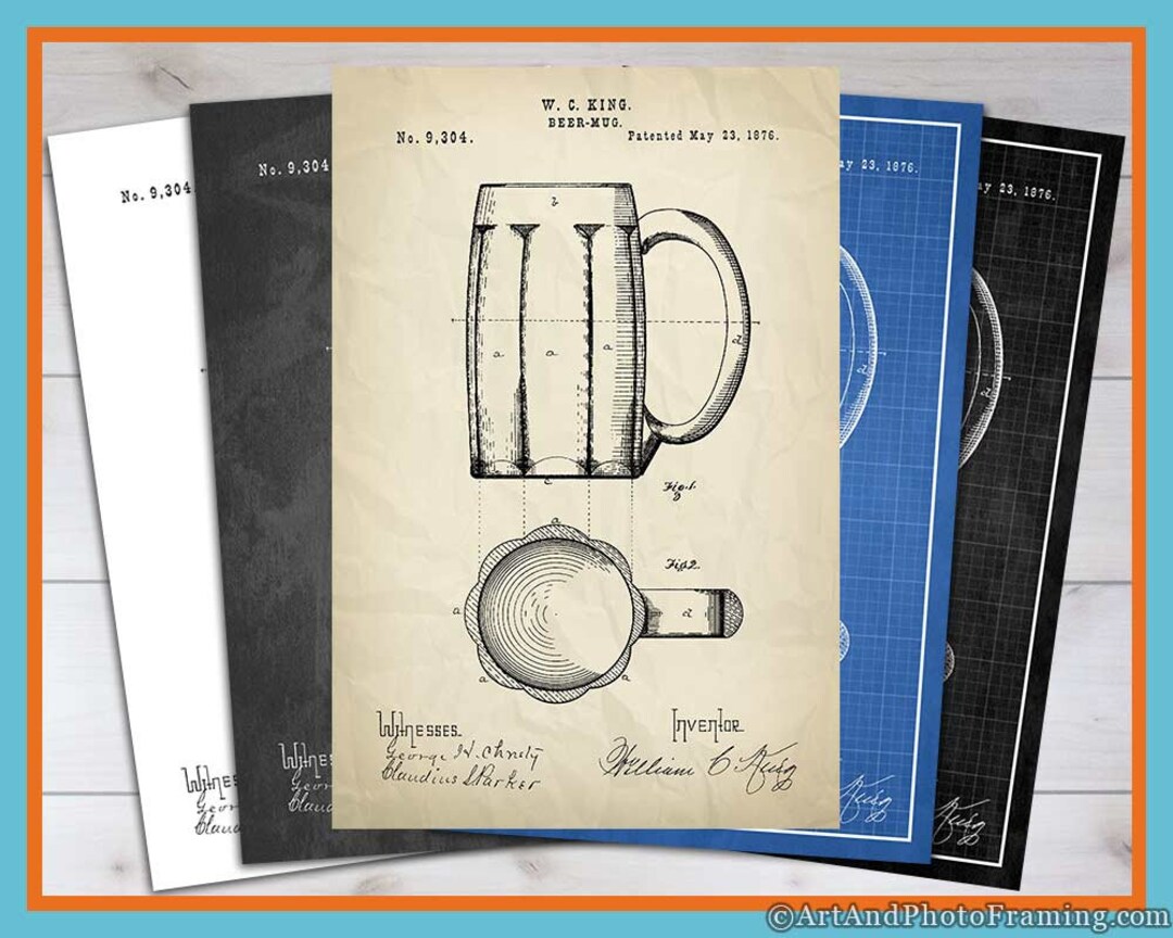 Beer Mug Poster Alcohol Patent Beer Stein Poster Beer Art Brewery Decor ...
