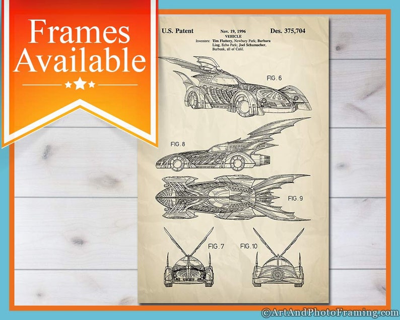 Batman Batmobile Poster Print Patent Batmobile Decor Print | Etsy