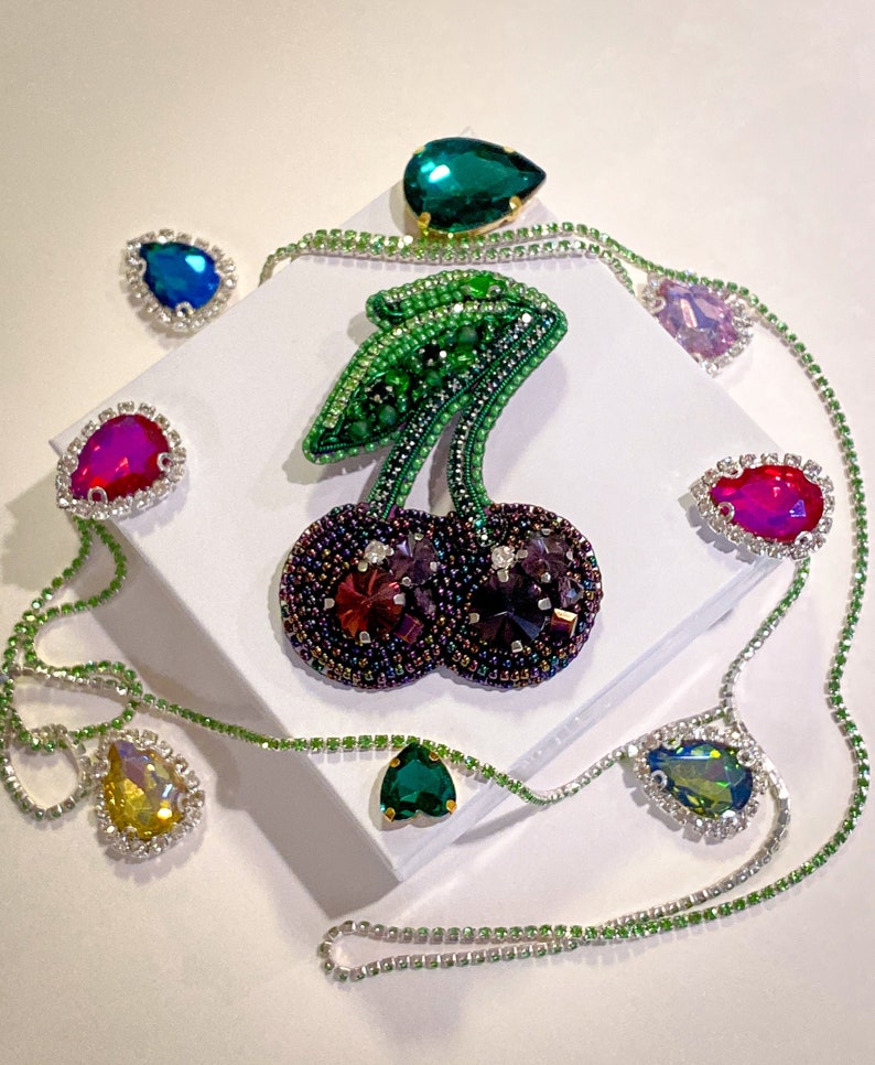 CHERRY BROOCH Purple Cherry Pin Handmade Beaded Brooch - Etsy
