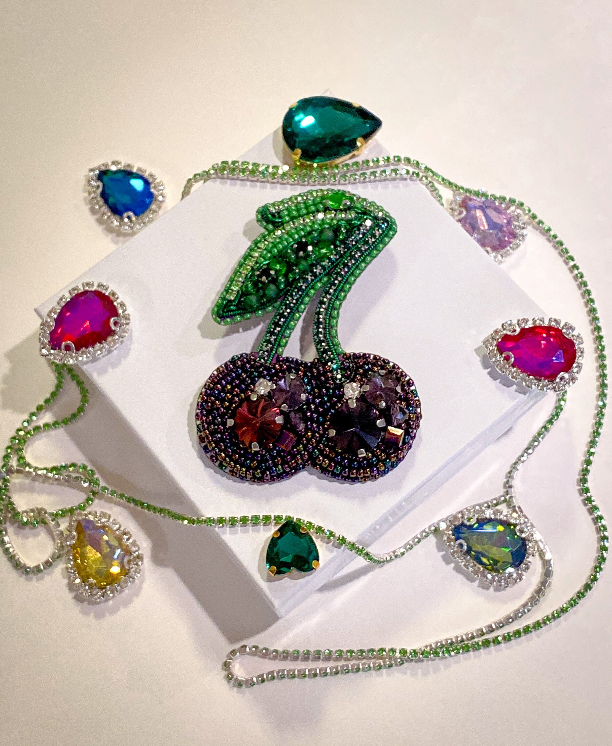 CHERRY BROOCH Purple Cherry Pin Handmade Beaded Brooch - Etsy