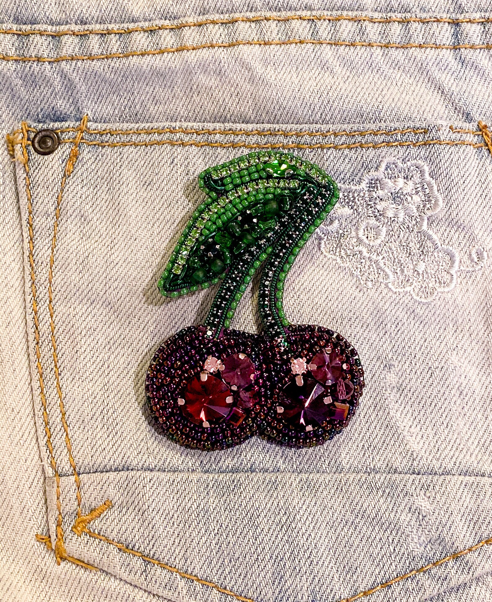 CHERRY BROOCH Purple Cherry Pin Handmade Beaded Brooch - Etsy
