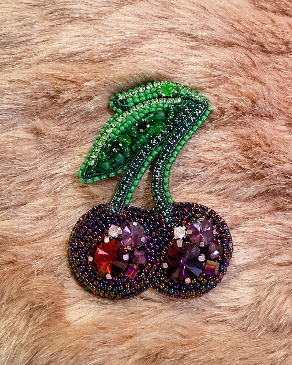 CHERRY BROOCH Purple Cherry Pin Handmade Beaded Brooch - Etsy
