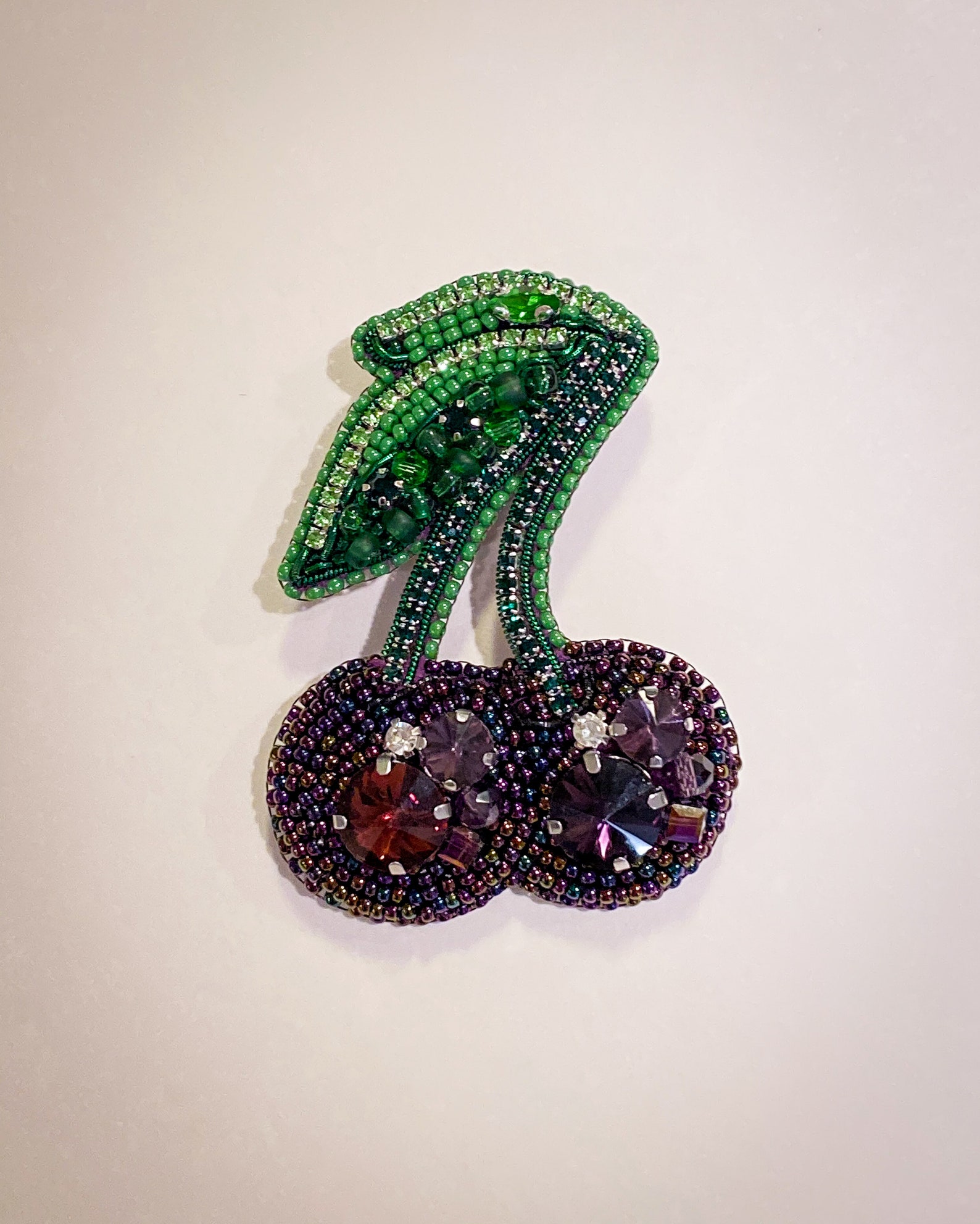 CHERRY BROOCH Purple Cherry Pin Handmade Beaded Brooch - Etsy