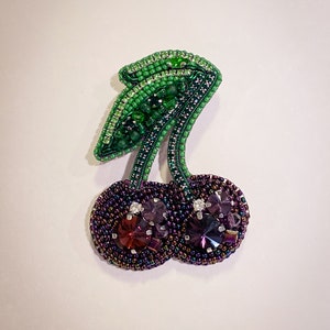 CHERRY BROOCH Purple Cherry Pin Handmade Beaded Brooch - Etsy