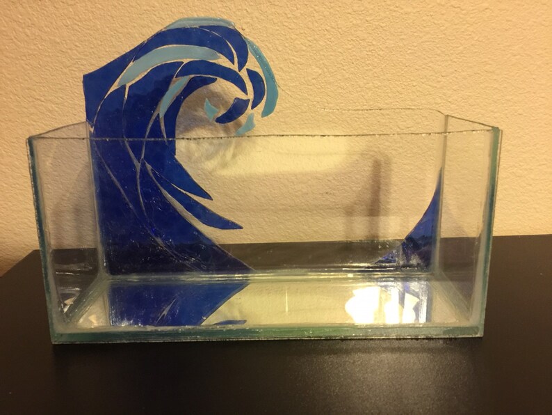 Handmade Wave Art Design Stained Glass Mosaic Mirror Vase Fish Tank ...
