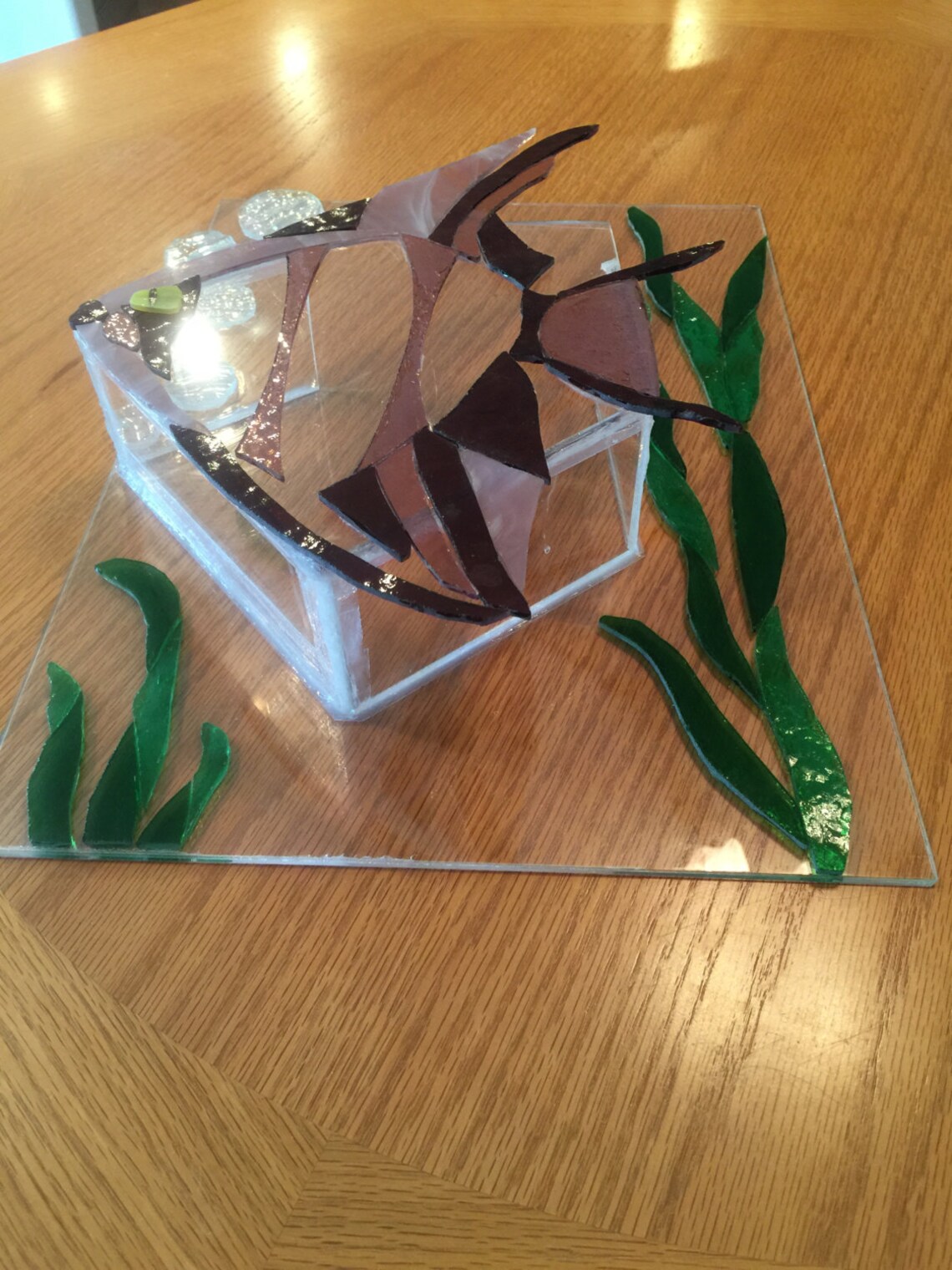 Handmade Angelfish Art Stained Glass Mosaic Fish Tank Wall Mount Betta ...