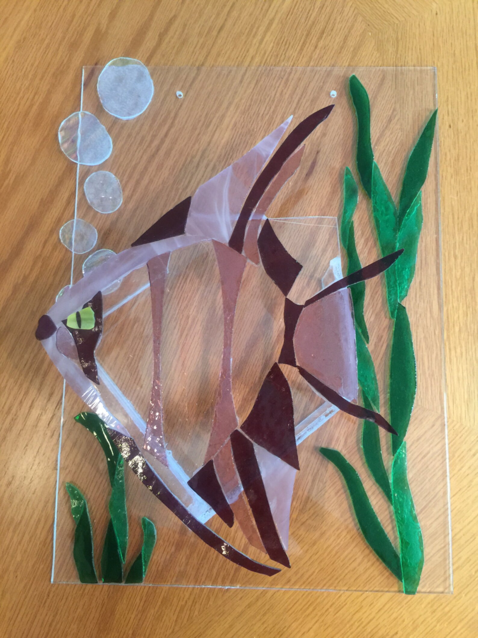 Handmade Angelfish Art Stained Glass Mosaic Fish Tank Wall Mount Betta ...