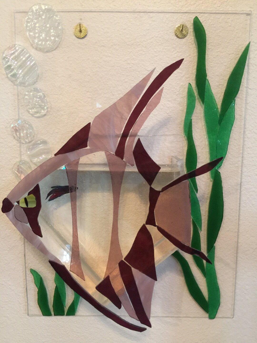 Handmade Angelfish Art Stained Glass Mosaic Fish Tank Wall Mount Betta ...
