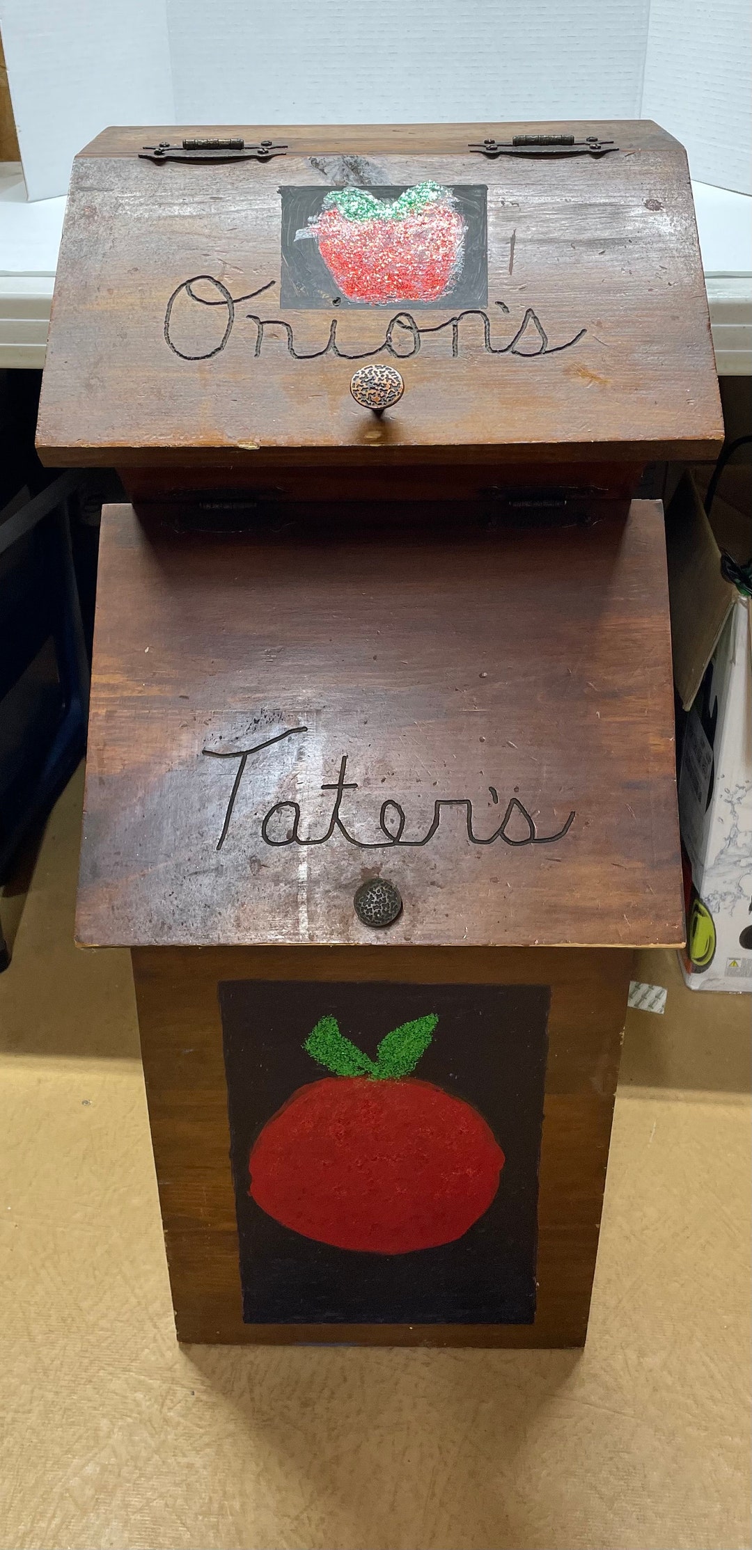 Vintage MCM Farmhouse Wooden Potato & Onion Storage Bin Cabinet ...