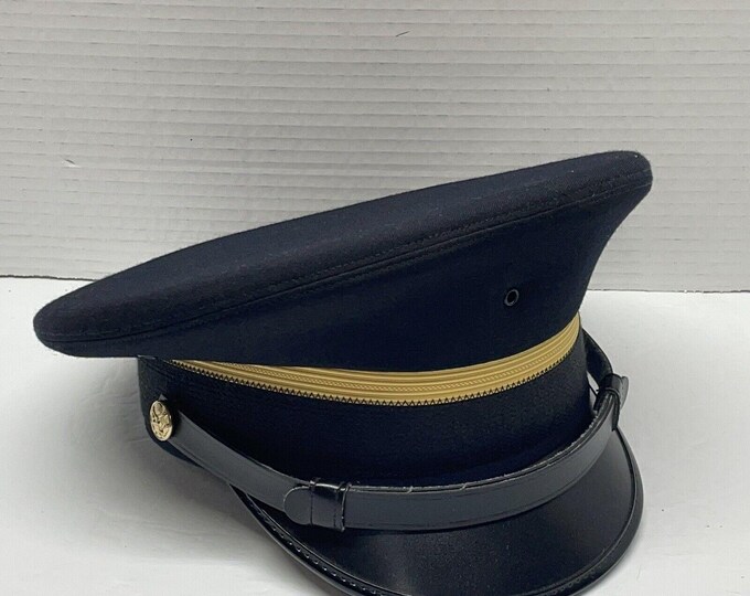 US Army Officer Captain Commander Visor Hat Military Cap Black Sz L 21. ...