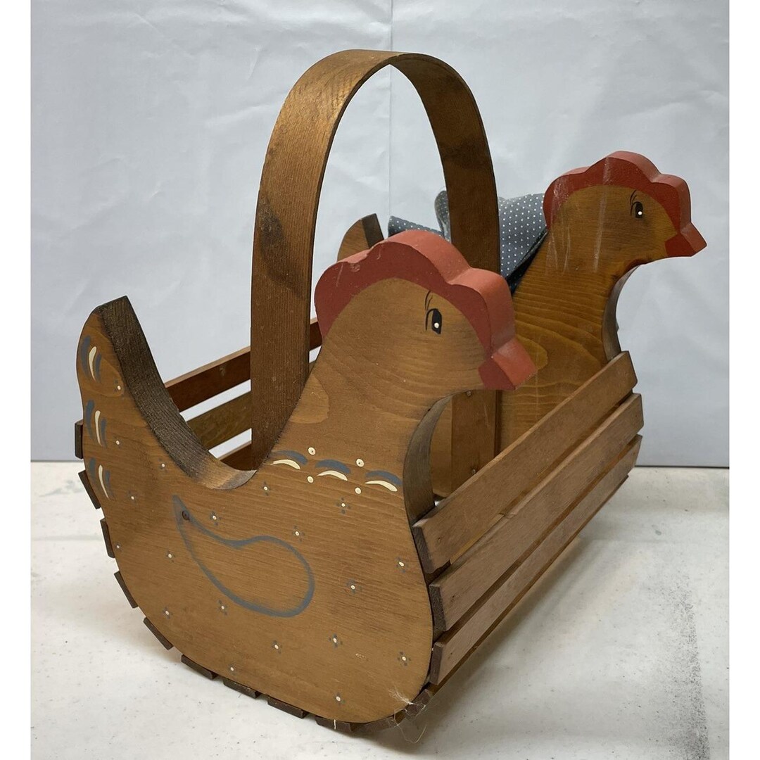 Vintage Hand Painted/crafted Wooden Slat Basket Chicken/hen Wooden ...