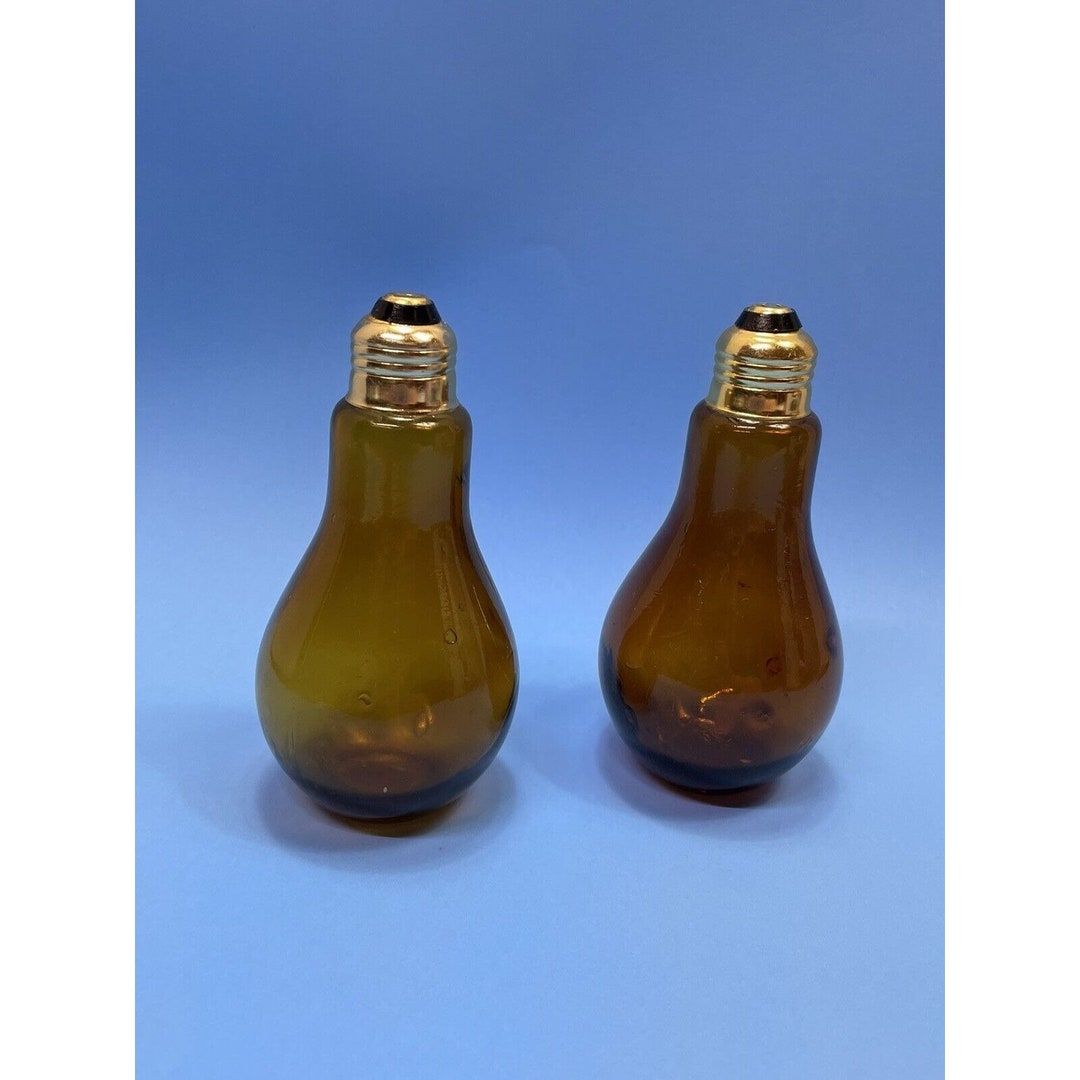 VTG Hand Blown Glass Set of Lightbulb Salt and Pepper Shakers. Amber ...