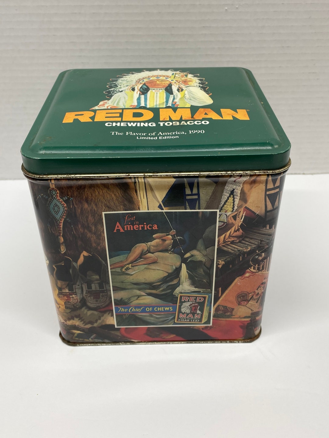 Vintage 1990 Red Man Native American Advertising Tobacco Tin. USA - Etsy