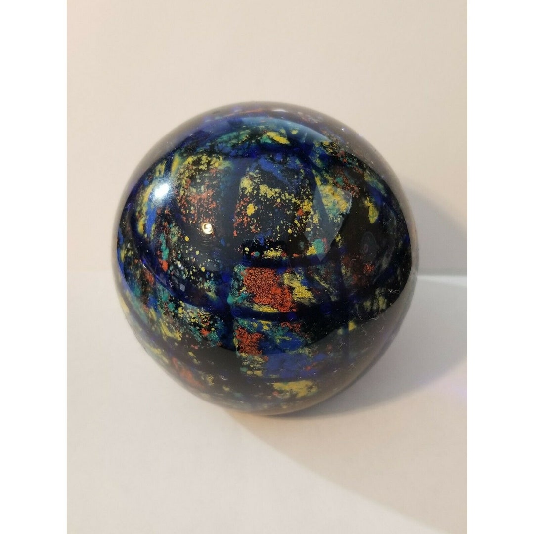 VTG Glass Paperweight Grid Art Glass Hemisphere Design Mouth Blown ...