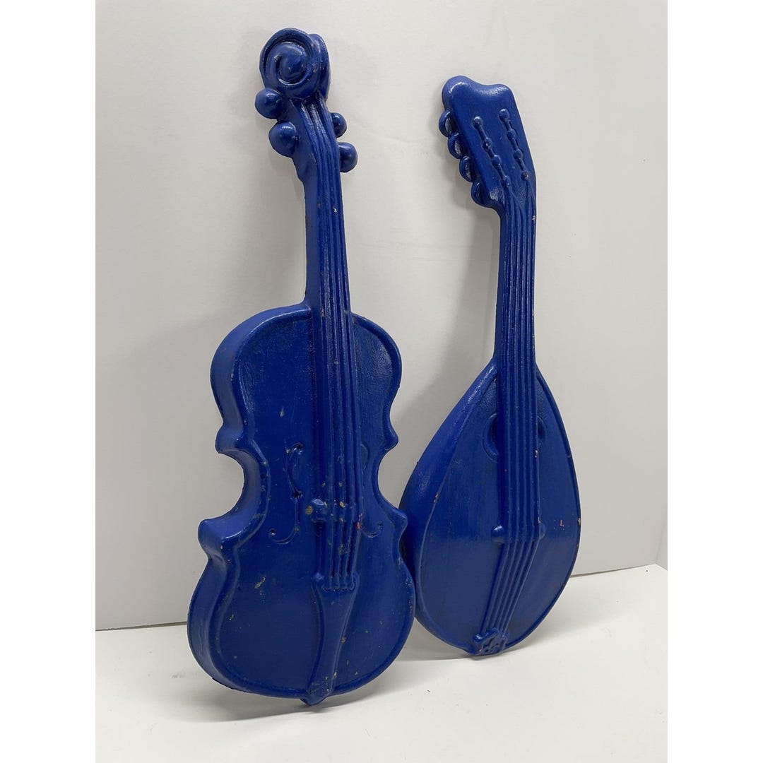 VTG Blue Royal Cast Aluminum Violin~ Mandolin 18" Wall Decor 1950’s ...