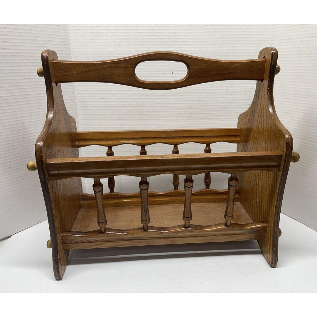 Vintage Solid Wood Spindle Magazine / Book / Craft / Sewing Rack With ...