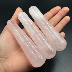 Rose Quartz Crystal Massage Wand Smooth Polished Pink Crystal Wand ...