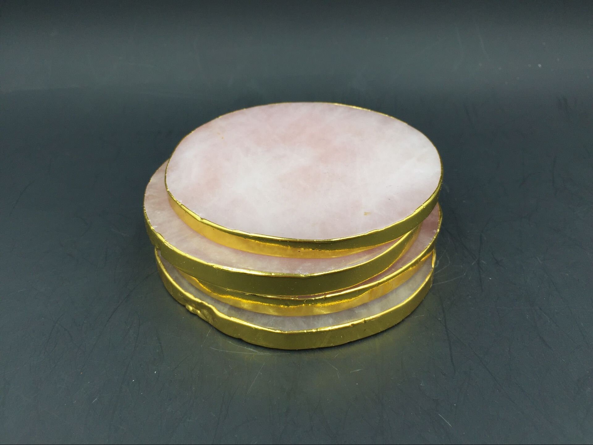 Rose Quartz Coasters Round Coaster Set Rose Quartz Slice Gold Coasters ...
