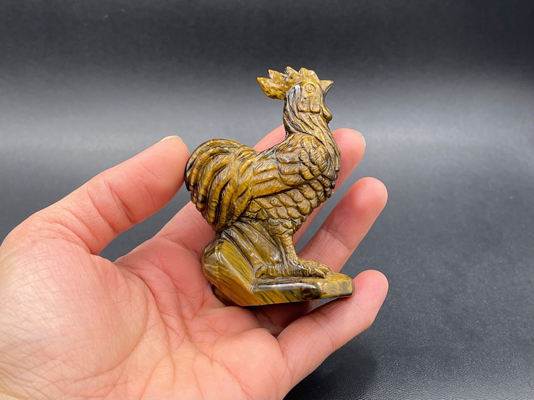Golden Tiger Eye Rooster Statue Hand Carved Gemstone Realistic Crystal ...