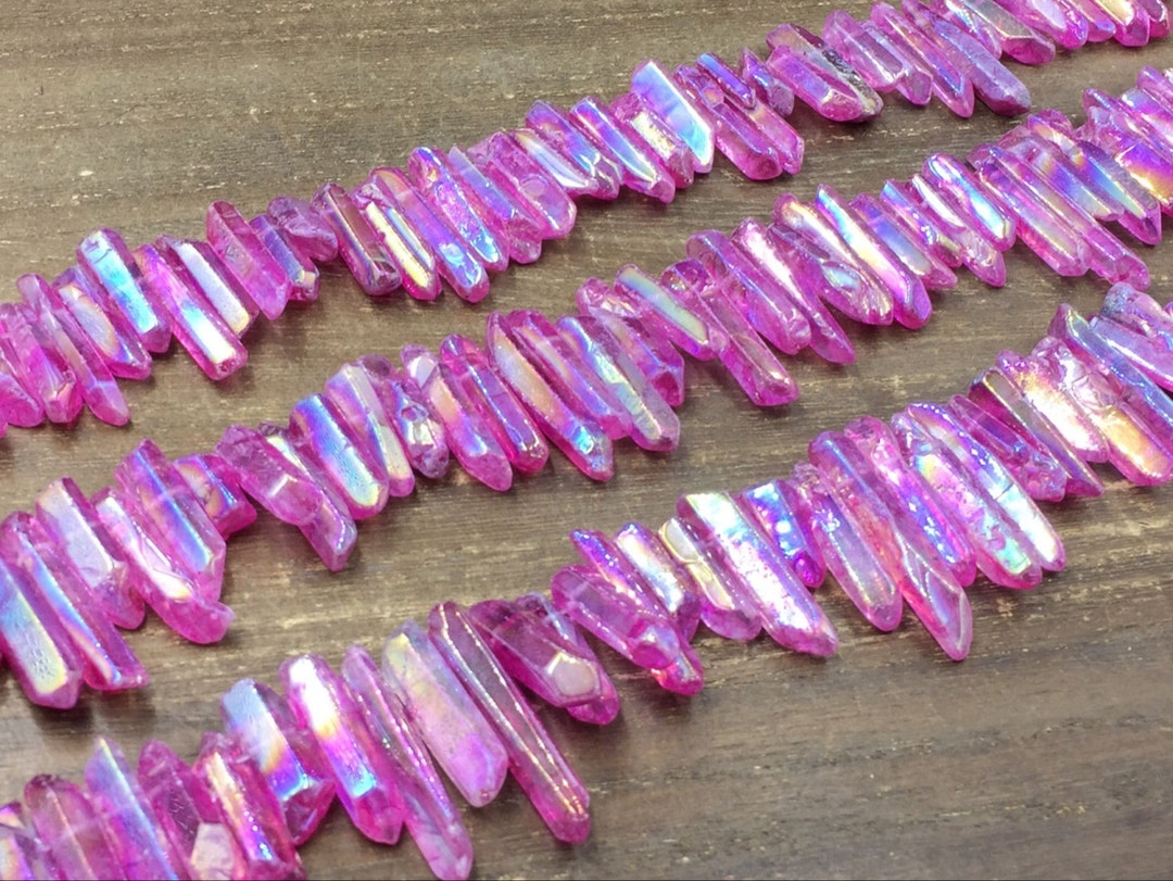 Tiny Pink Aura Quartz Point Fuchsia Crystal Point Beads Polished Quartz ...