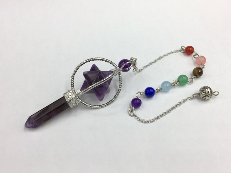 7 Chakra Pendulum Gemstone Point&merkaba Star Pendulum Crystal - Etsy