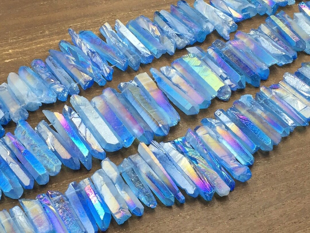 Bright Blue Aura Quartz Crystal Points Raw Crystal Quartz Point Stick ...