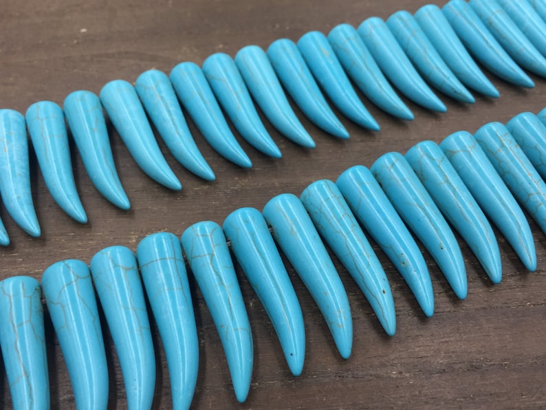 Aqua Turquoise Horn Beads Howlite Tusk Point Turquoise Spike Beads Top ...