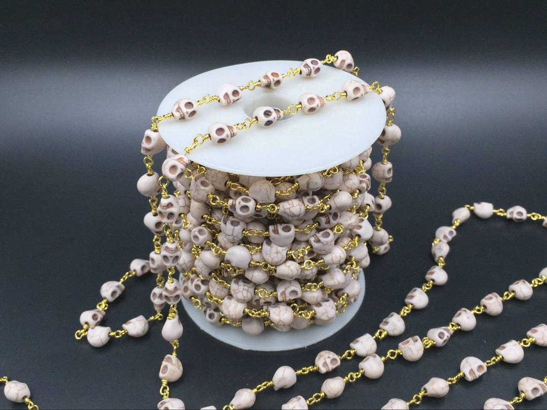 White Turquoise Skull Beads Rosary Chain Wire Wrapped Skull Beads Chain ...