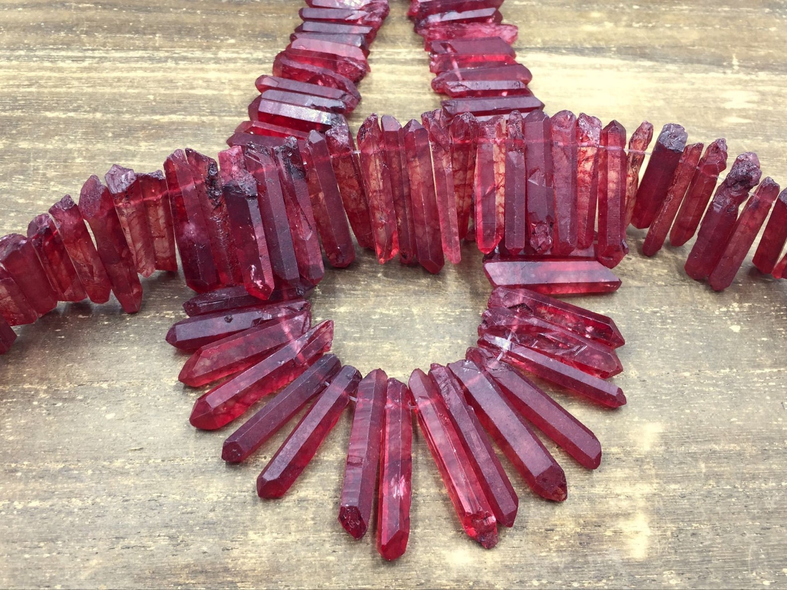 Frosted Red Quartz Crystal Spike Beads Crystal Points Raw Quartz Long ...