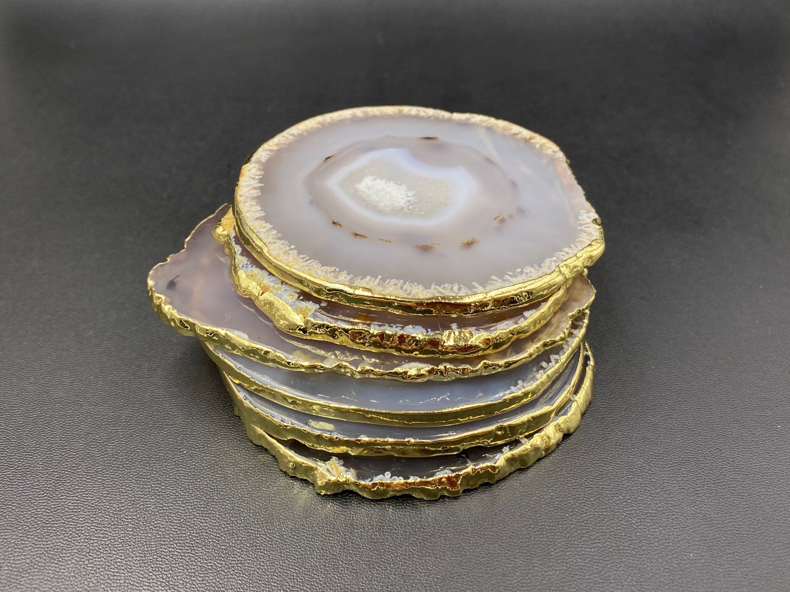 Gold Agate Coasters Large Agate Slices Natural Gray Agate Coasters Set ...