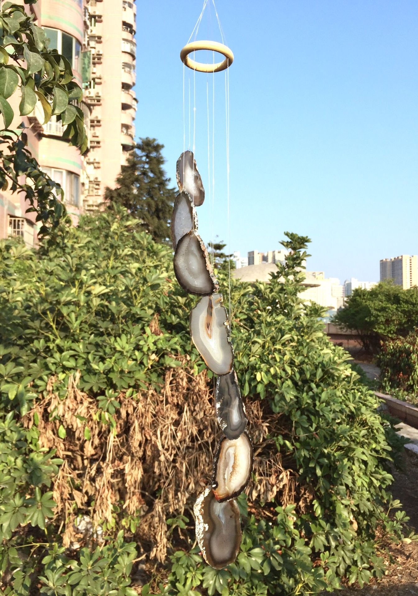 Gray Agate Windchime Agate Slice Wind Chime Multicolor Wind - Etsy