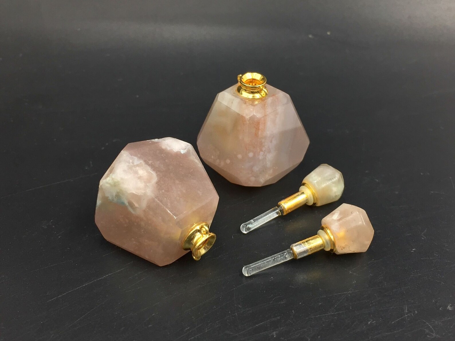 Flower Sakura Agate Perfume Bottle Necklace Pendant Essential Oil ...
