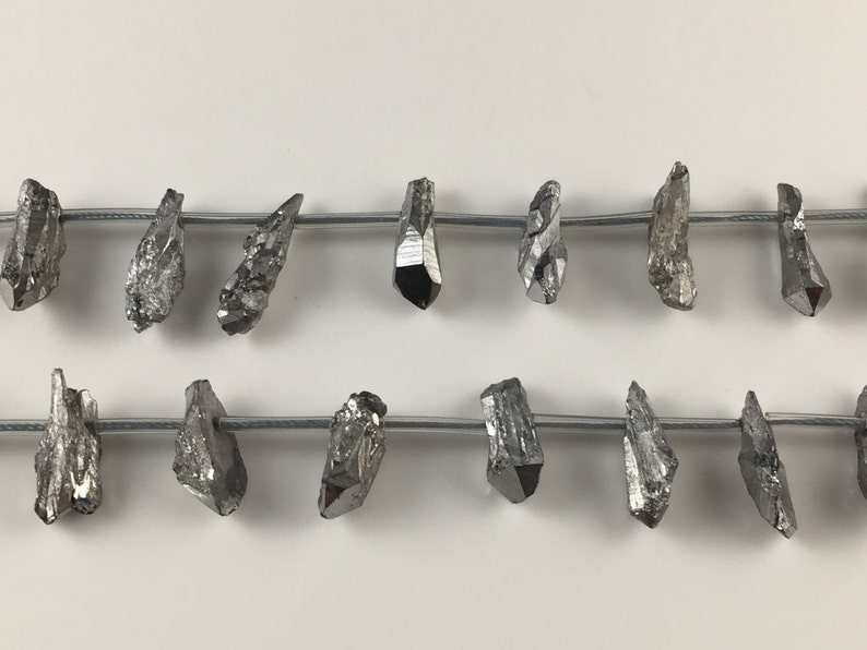 Silver Quartz Point Beads Raw Crystal Point Rough Crystal Rock Quartz ...