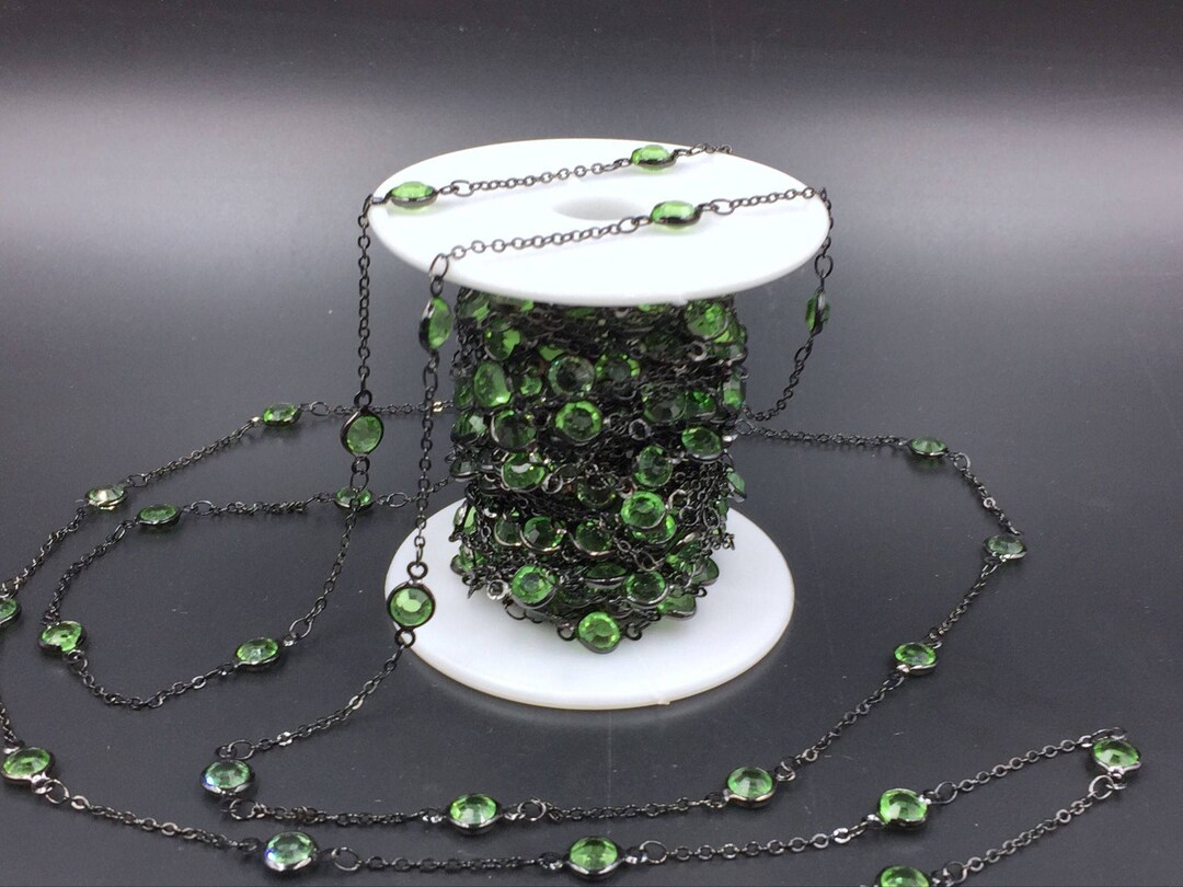 10ft Green Glass Station Connector Chain 6mm Glass Bezel Chain Layered ...