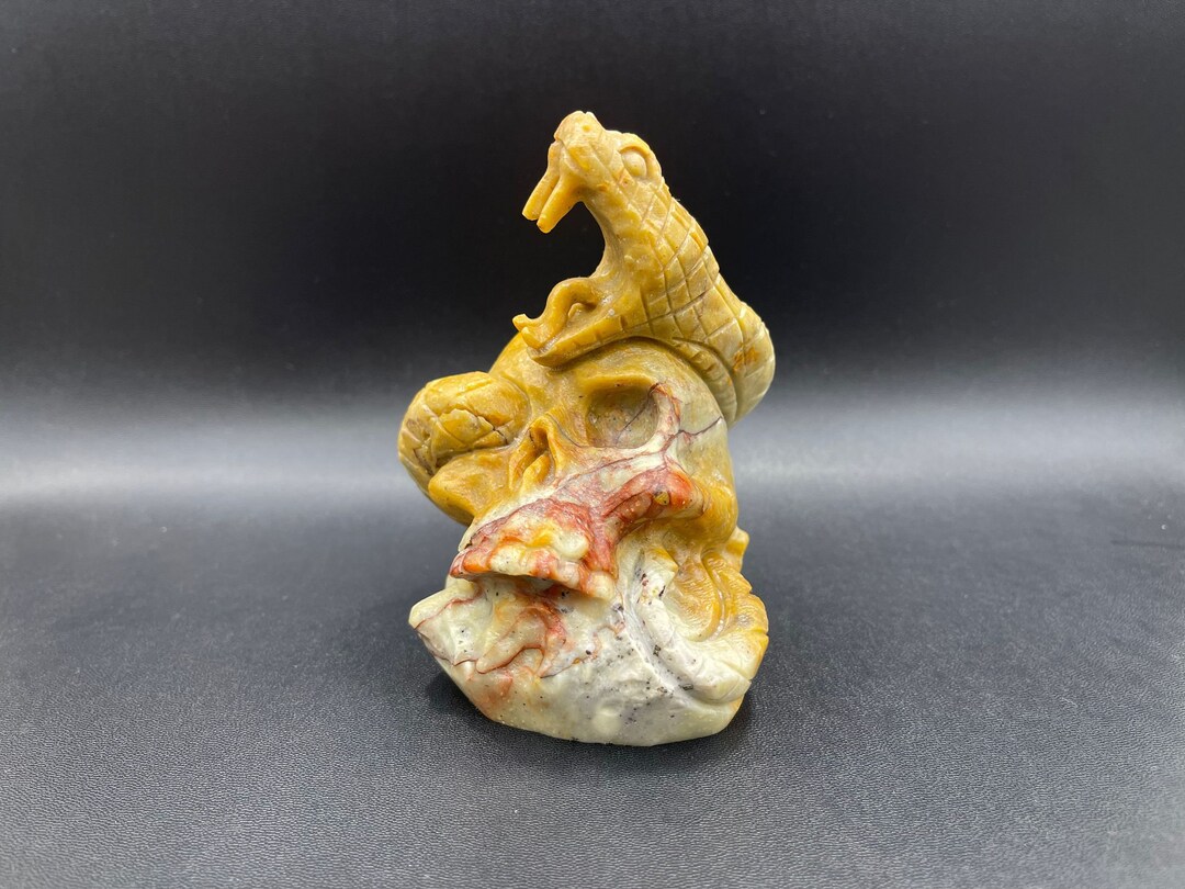 4.3" Extra Large Snake Skull Crystal Skull With Snake Decor Hand Carved ...