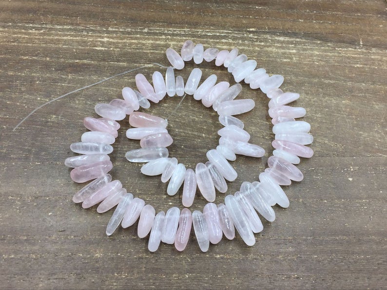 Rose Quartz Chip Beads Tiny Pink Quartz Crystal Stick Spike - Etsy