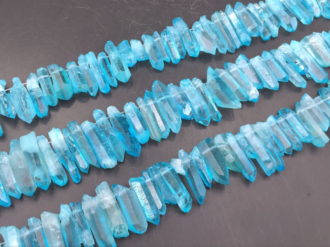 Tiny Light Blue Quartz Crystal Point Stick Beads Raw Rough Blue Quartz ...