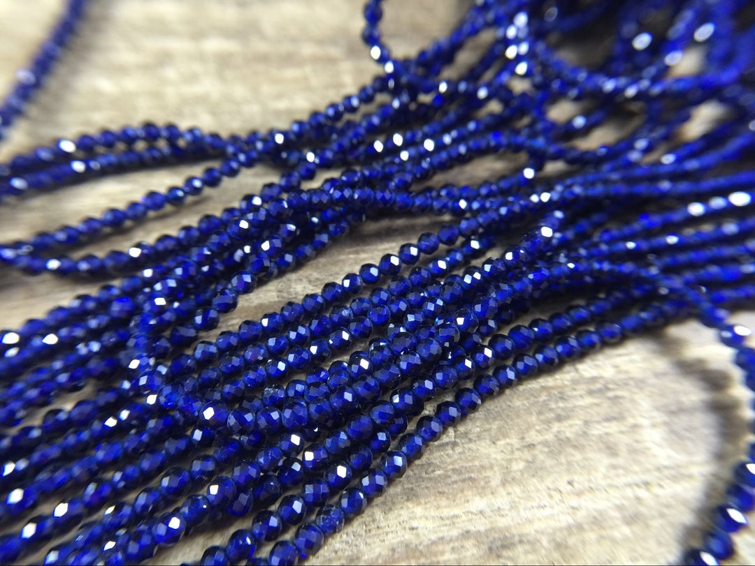 2mm Micro Faceted Round Sapphire Beads Lab-made/synthetic Blue Sapphire ...