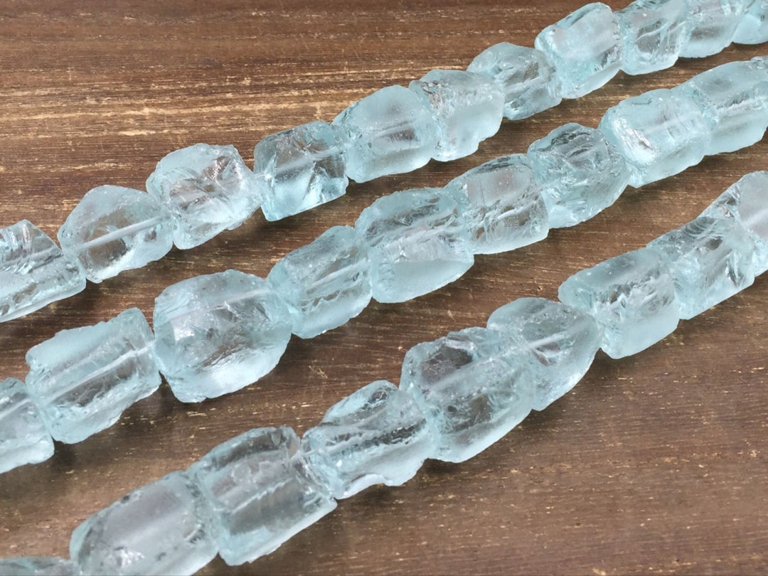 Aqua Blue Crystal Cube Nuggets Raw Rough Hammered Sea Glass Nugget Cube ...