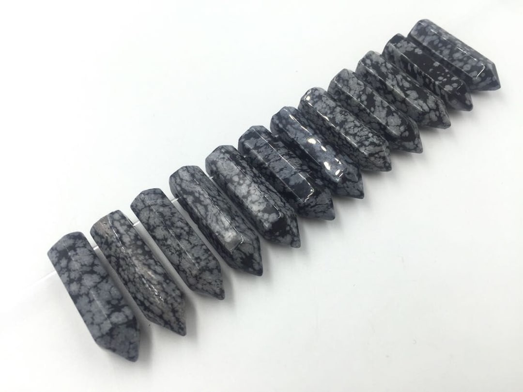 12pcs Black Snowflake Obsidian Stone Jasper Points Hexagonal Beads ...