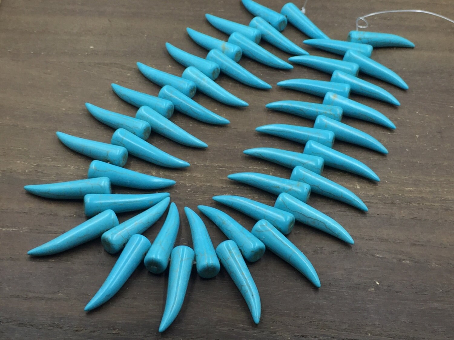 Aqua Turquoise Horn Beads Howlite Tusk Point Turquoise Spike Beads Top ...