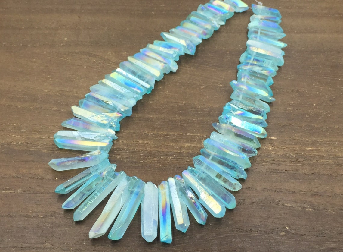 Bright Blue Aura Quartz Crystal Points Raw Rough Crystal - Etsy