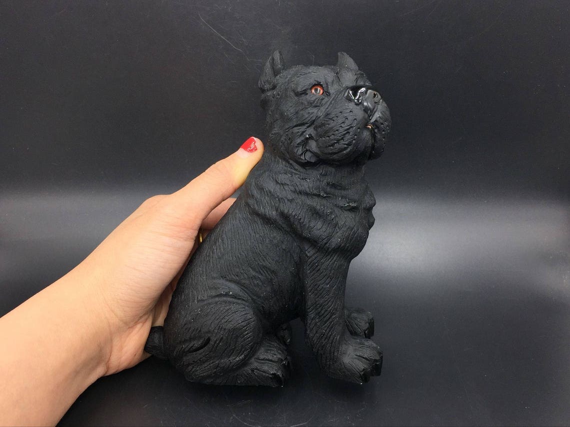 Cane Corso Dog Figurine Realistic Black Obsidian Dog Sculpture Crystal ...