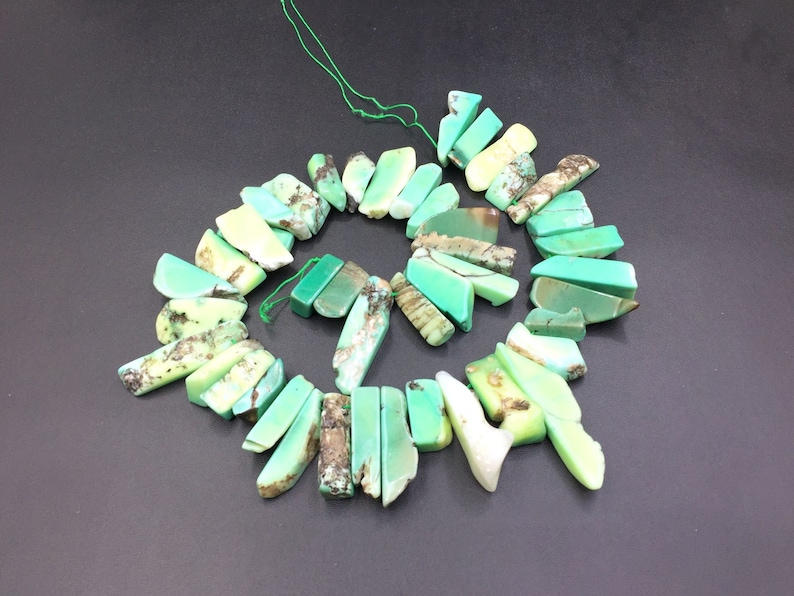 Freeform Green Gemstone Stick Beads Polished Green Stone Slice | Etsy