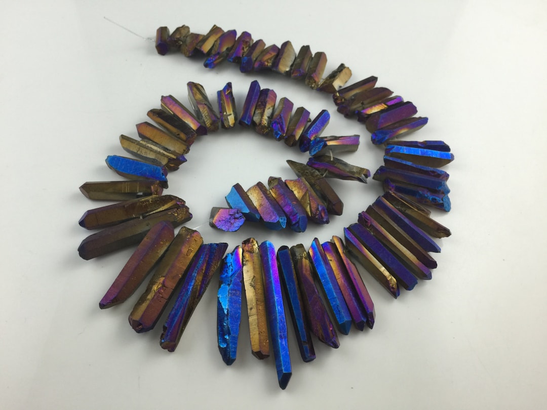 Quartz Point Blue Quartz Gold Crystal Stone Points Matte Dagger Beads ...