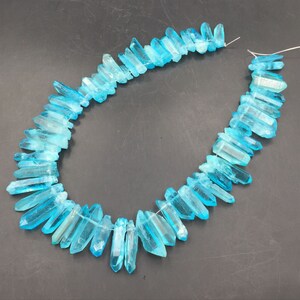 Tiny Light Blue Quartz Crystal Point Stick Beads Raw Rough Blue Quartz ...