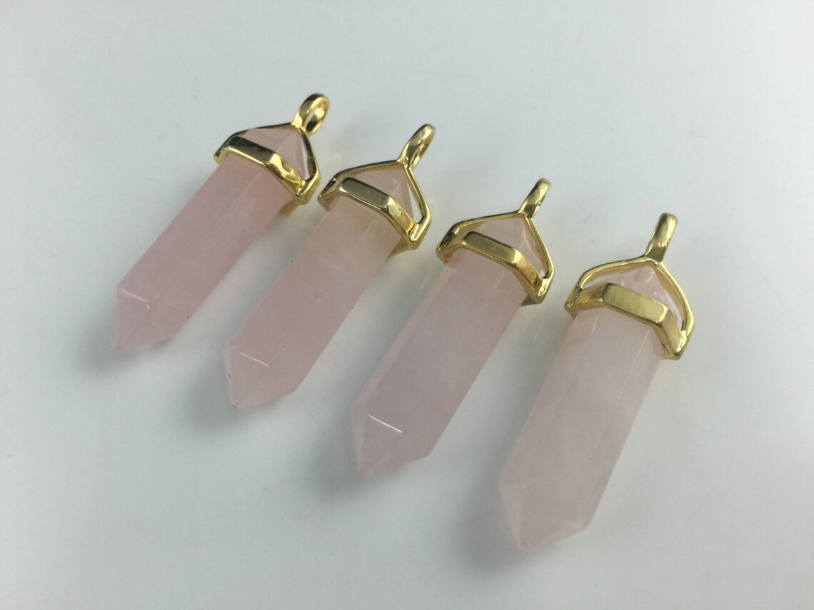 Rose Quartz Pendant Pink Crystal Pendant Double Terminated Point Bead ...