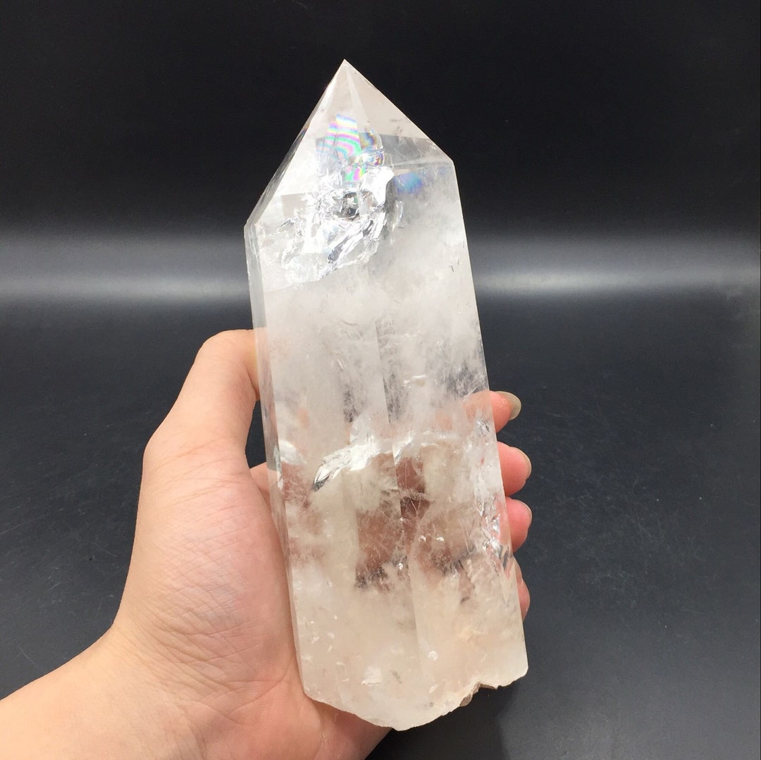7.8" Extra Large Clear Quartz Point Clear Rock Rainbow Quartz Crystal ...