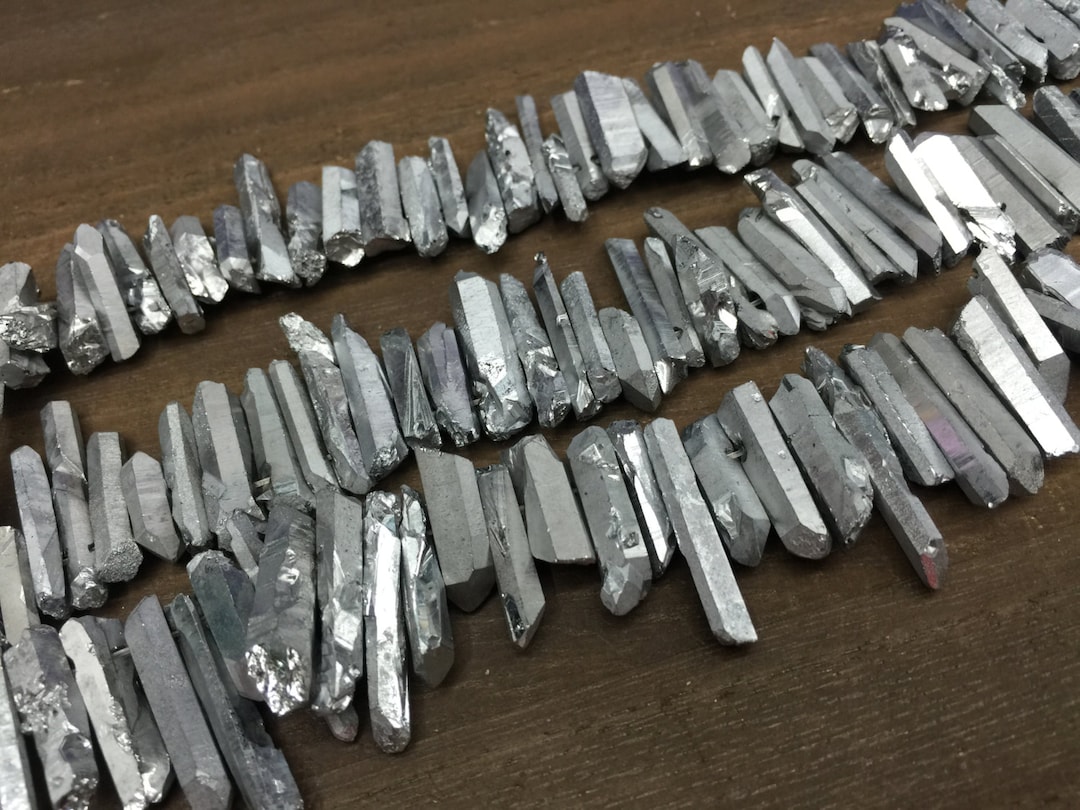 Silver Quartz Point Beads Raw Crystal Point Titanium Rock Quartz ...