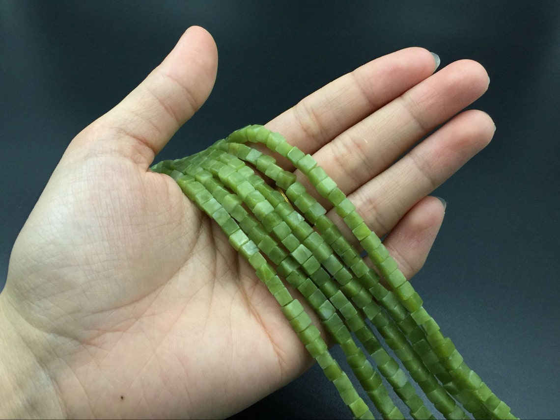 Green Jade Cube Beads Square Jade Beads Tube Beads Natural Green ...